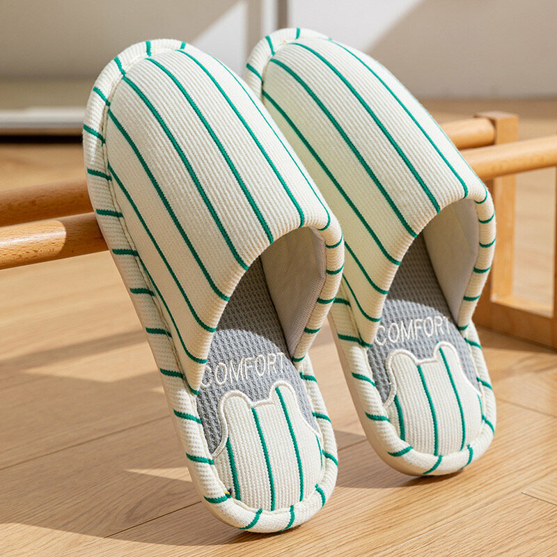 Мужские и женские домашние тапочки из чистого хлопка, гостиничные нескользящие простые полосатые тапочки.39-40