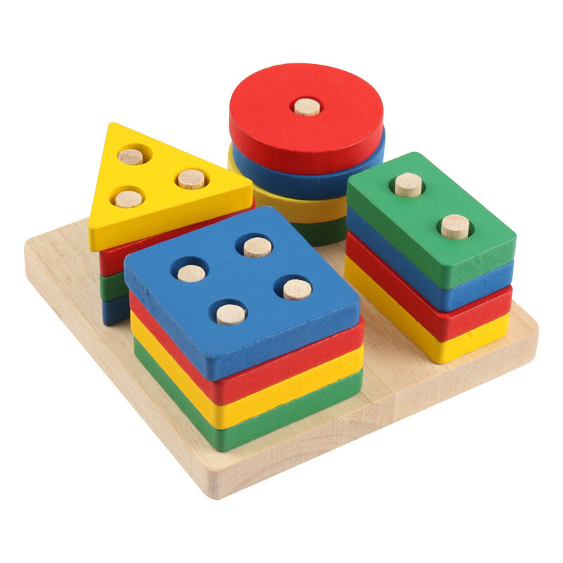 Трансграничная деревянная геометрическая форма набор колонн для детей раннего возраста Монтеса когнитивные строительные