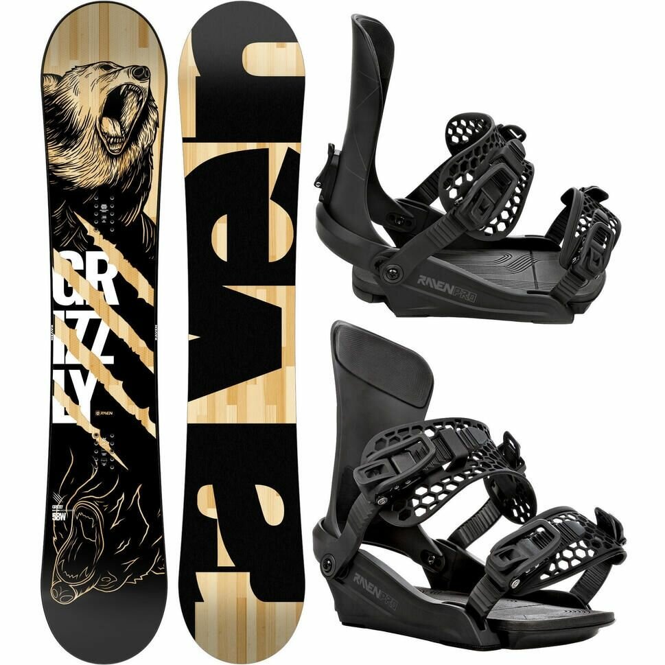 Decathlon Сноуборд Raven Grizzly + комплект креплений Raven King 167 см Wide Черный/дерево