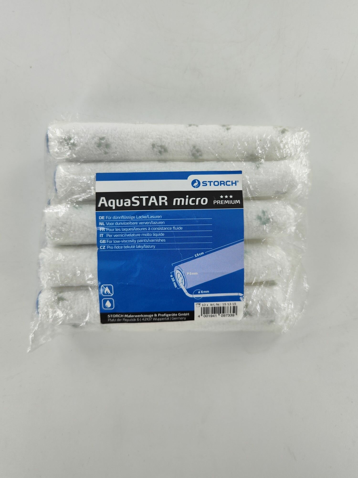 Мини-валик из микрофибры Storch Premium AquaStar 5 151315 ворс 5мм (150*16*6мм) упак (10 шт)