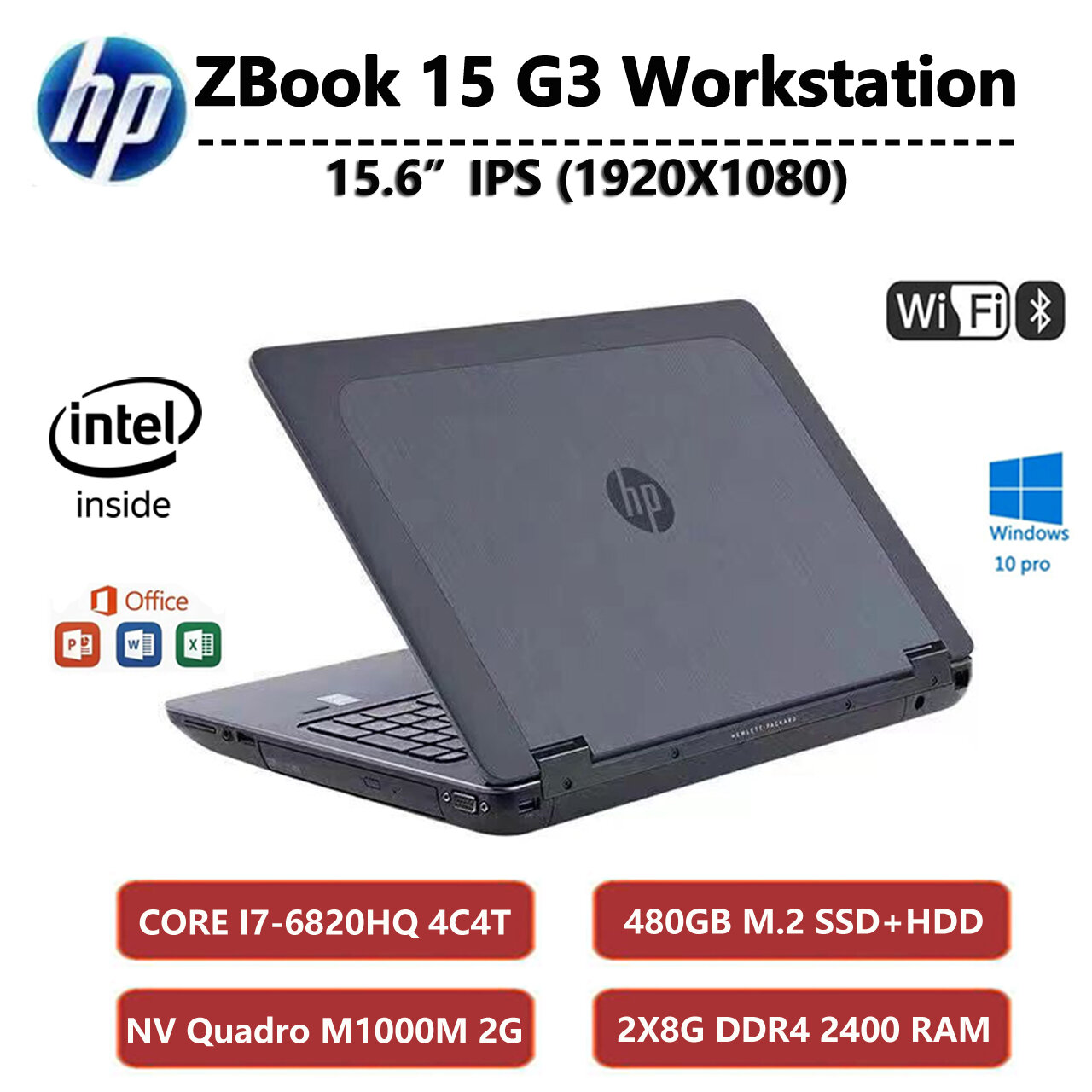 ноутбук 15.6" HP ZBook 15 G3 Mobile workstation (CORE i7-6820HQ CPU+2X8G DDR4 2400+480GB M.2 NGFF SSD+500G HDD+Nvidia Quadro M2000M 4G+Intel HD Graphics 530+1920X1080 IPS ) Win 10 pro