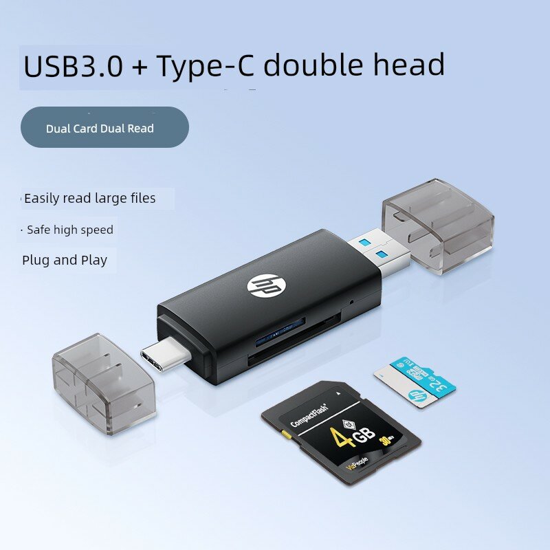 USB 3.0 Двойное Гнездо SD TF Кард Ридер с Type-C, Подходит для Телефонов, Фотоаппаратов и Компьютеров - Черный