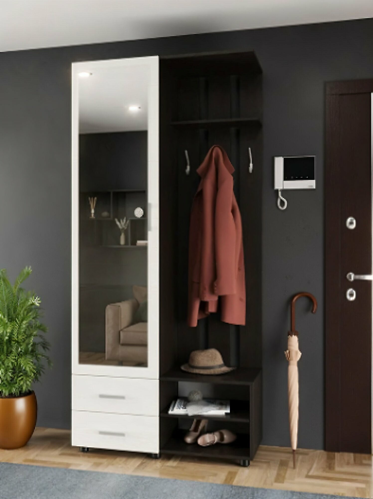 Прихожая Натали 2 с зеркалом цвет: венге/бодега светлая размер: 1000х410х2150 мм