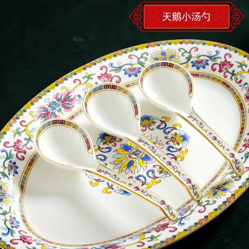 Набор посуды из эмалированного фарфора в китайском стиле: миска и тарелка, домашняя посуда из костяного фарфора