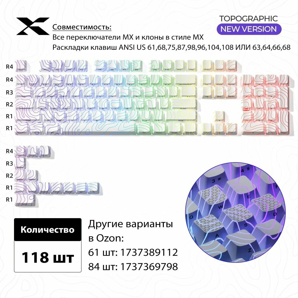 118 колпачки для клавиш, кейкапы для механической клавиатуры, OEM, контурная линия, белый, XVX keycaps imd-tech 2.0