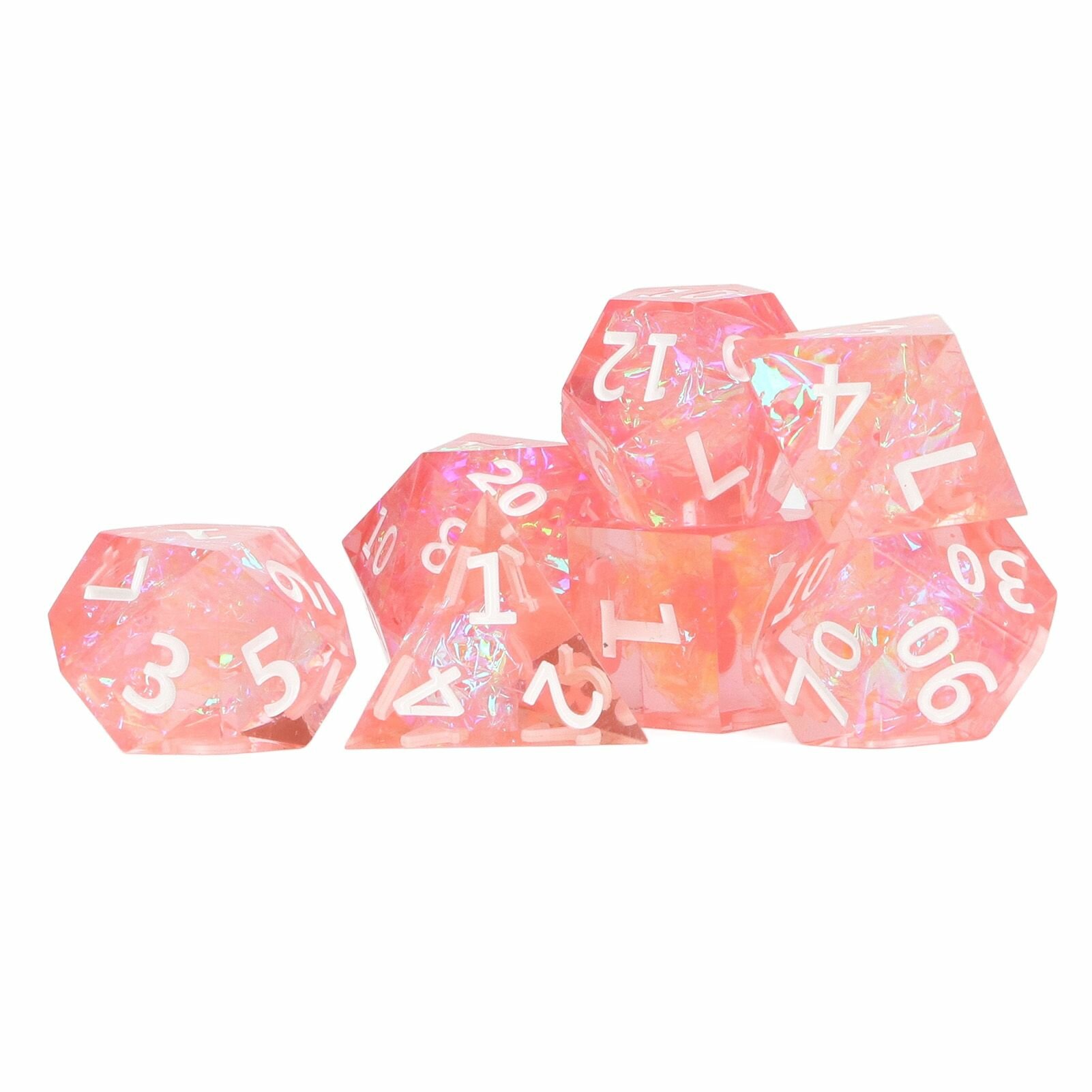 Набор из 7 розовых полупрозрачных эпоксидных кубиков с номерами