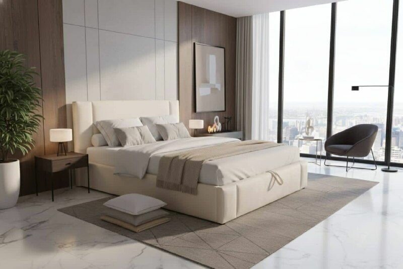 Двуспальная кровать Boni, с подъемным механизмом, с ящиками для белья, ортопедическое основание