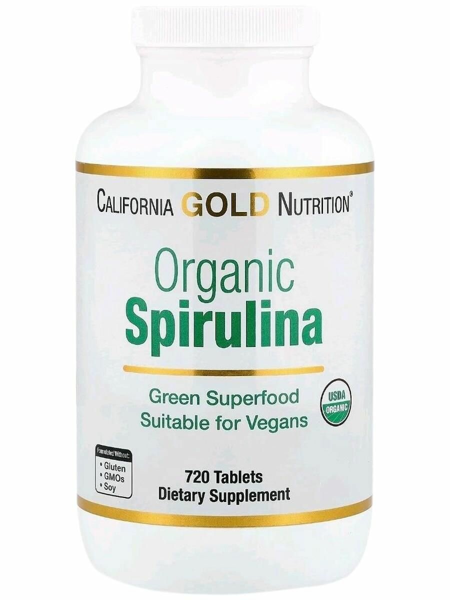 California Gold Nutrition, органическая спирулина с фикоцианином, хлорофиллом и каротиноидами - 720 таблеток