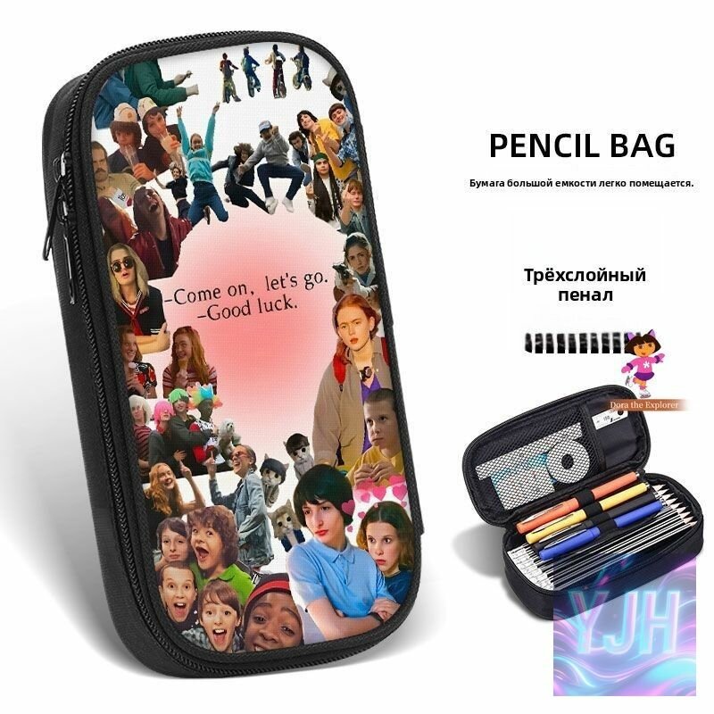 Пенал многослойный Stranger Things (Очень Странные Дела), школьный, из оксфорда, водонепроницаемый, с несколькими отделениями, для девочек и мальчиков