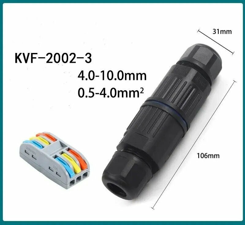 Коннектор для проводов проходной 3-контактный IP68 - Герметичный клеммник для трехжильных кабелей на улице и в сырых помещениях.