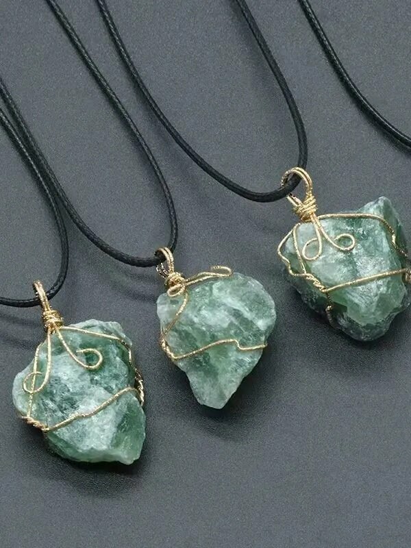 KNOW EASY-Кулон из натурального необработанного кристалла целебный камень в виде подвески (Зелёный флюорит)