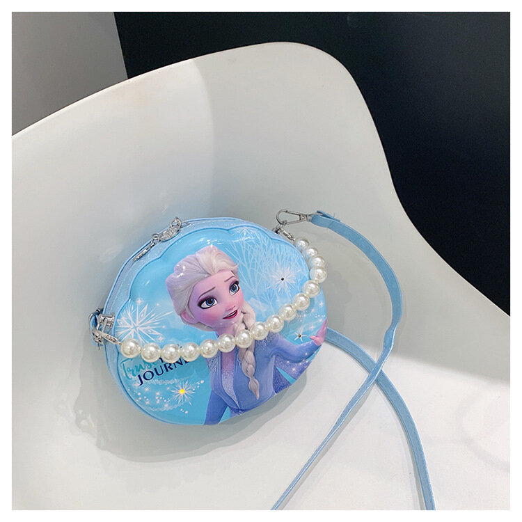 Детская сумка с изображением принцессы Эльзы из мультфильма, милая сумка принцессы, круглая сумка из PU с жемчугом, через плечо