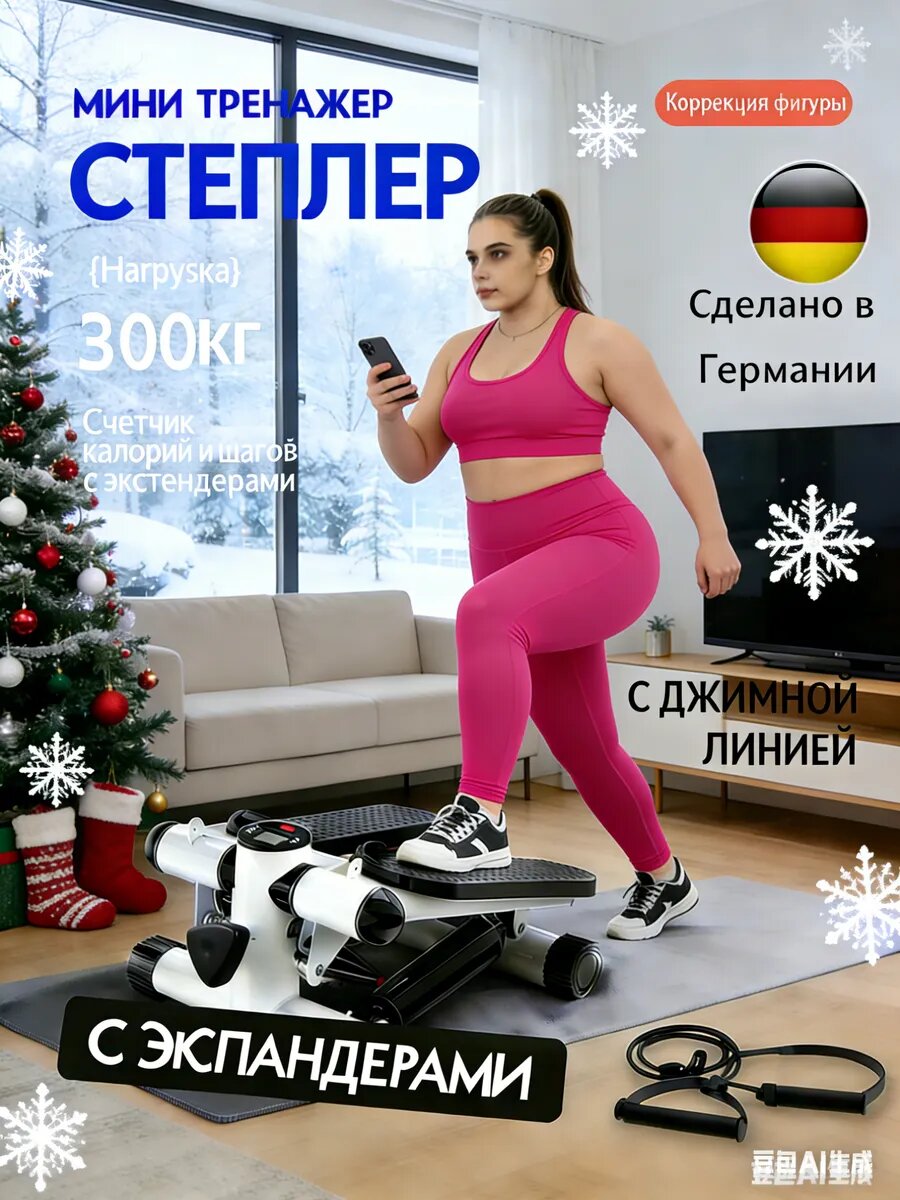 Степпер тренажер для ног и ягодиц с эспандерами, модель 2026