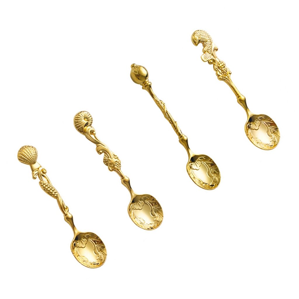 1 набор из 4 антикварных креативных маленьких ложечек-золотой