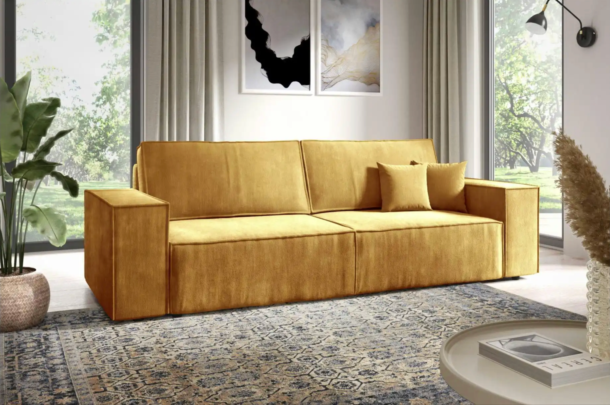 Диван Harizma-Mebel Палермо-евро-Лофт мод5, антивандальный велюр, механизм еврокнижка