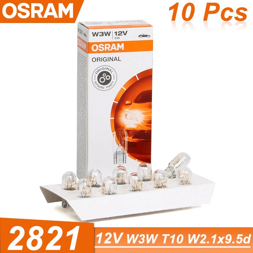OSRAM Original T10 W5W Автомобильный внутренний светильник Стандартная лампа указателя поворота 12 В 5 Вт 3 Вт W2.1x9.5d 2825 Желтая авто галогенная лампа (10 шт.)