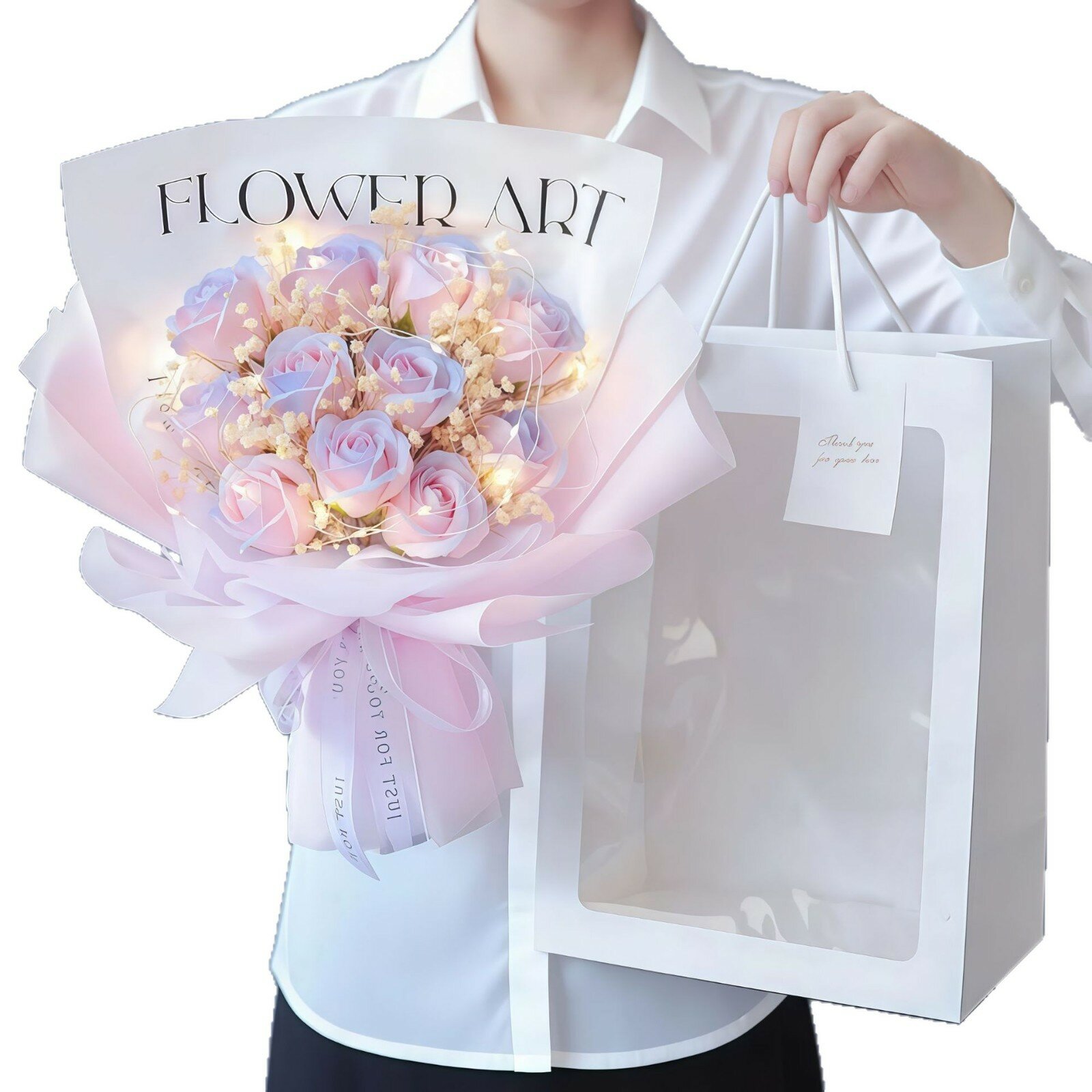 Дробленый лед, голубая роза, вечный цветок, гипсофила, сухой букет, подарок на Qixi, Рождество, День святого Валентина, день рождения для девушки