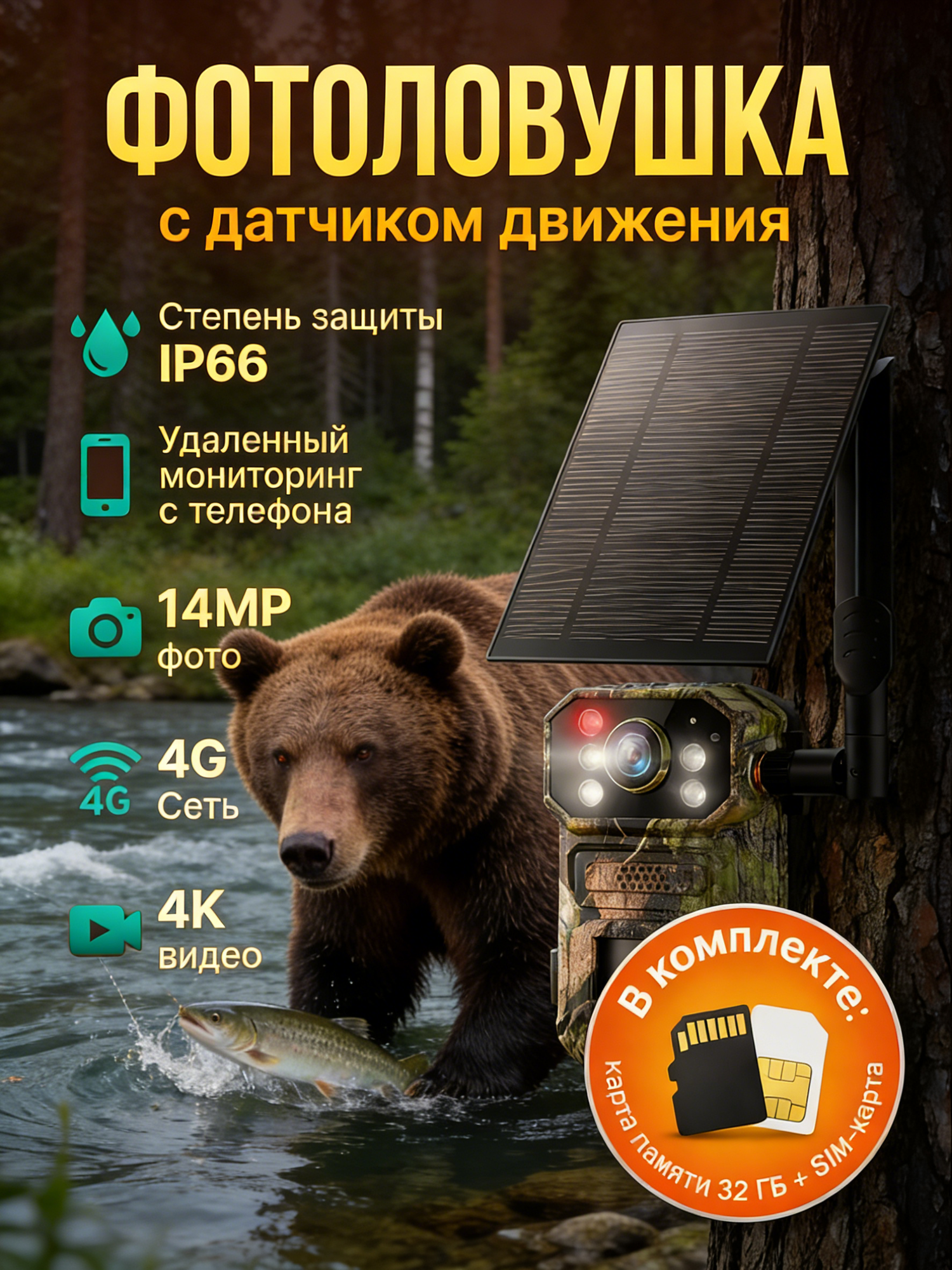 Фотоловушка, ночное видение, сим-карта, высокая четкость, водонепроницаемая, пылезащитная