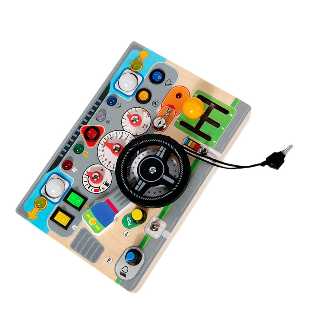 Деревянное имитирующее рулевое колесо, светодиодный переключатель, светодиодная зеленая доска, детские обучающие игрушки для изучения дорожного движения