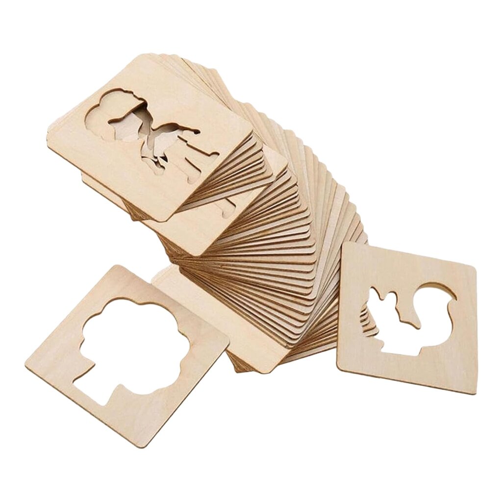 60шт многоразовых трафаретов для рисования 2,95x2,95-дюймовые выдолбленные деревянные шаблоны для детей