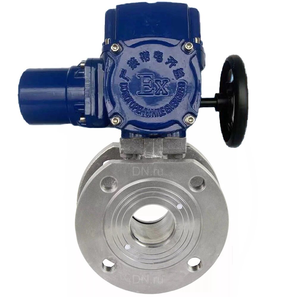 Кран шаровой DN.ru-КШмФП.316.200 Ду65 Ру16 полнопроходной двухходовой, нержавеющая сталь 316, межфланцевый, уплотнение - PTFE, с 1/4-оборотным электроприводом DN.ru QT-W (M)-010 220В