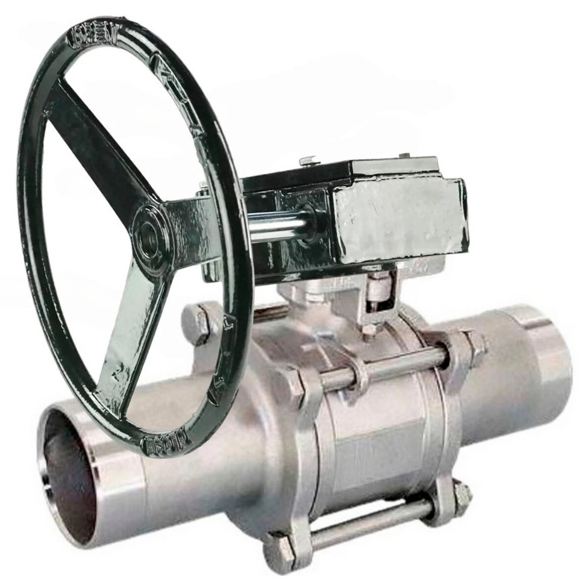Кран шаровой DN.ru 304-304-PTFE-W-ISO-H Ду50 Ру40 полнопроходной, корпус - нержавеющая сталь 304, уплотнение - PTFE, под приварку, с редуктором четвертьоборотным DN. ru RDN-3