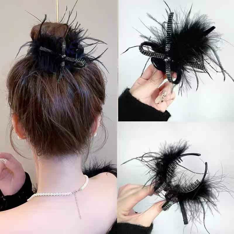 Экстра длинная плотная заколка для волос из страусиных перьев, большой объем, увеличенная высококачественная заколка для волос, осенне-зимний плюшевый аксессуар для волос