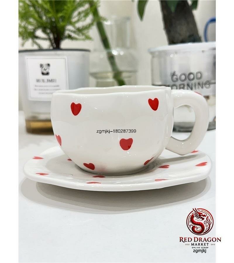 Милый девчачий набор из керамической чашки и блюдца 300мл / Элегантная чашка для послеобеденного чая