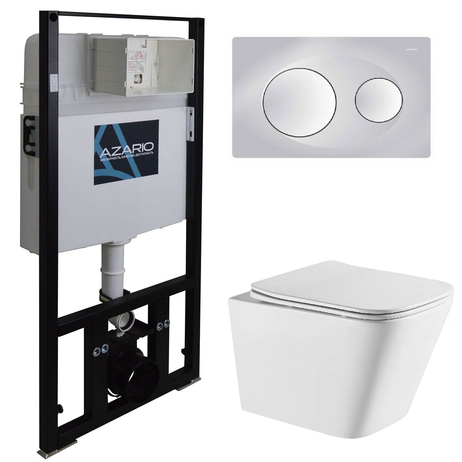 Сет: Инсталляция AZARIO Gloria AZ-8010-1000 c круглой кнопкой хром матовый AZ-8200-0010 и унитазом Azario Teramo AZ-0052