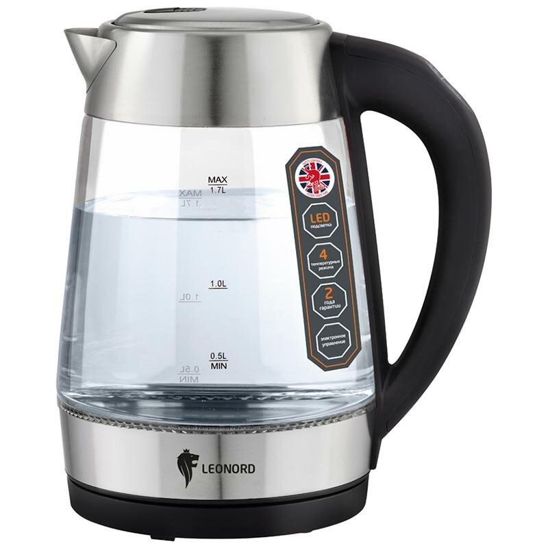 Чайник электрический 1.7Л 1850-2200ВТ диск стекло контроллер OTTER электр УПР фильтр LEONORD