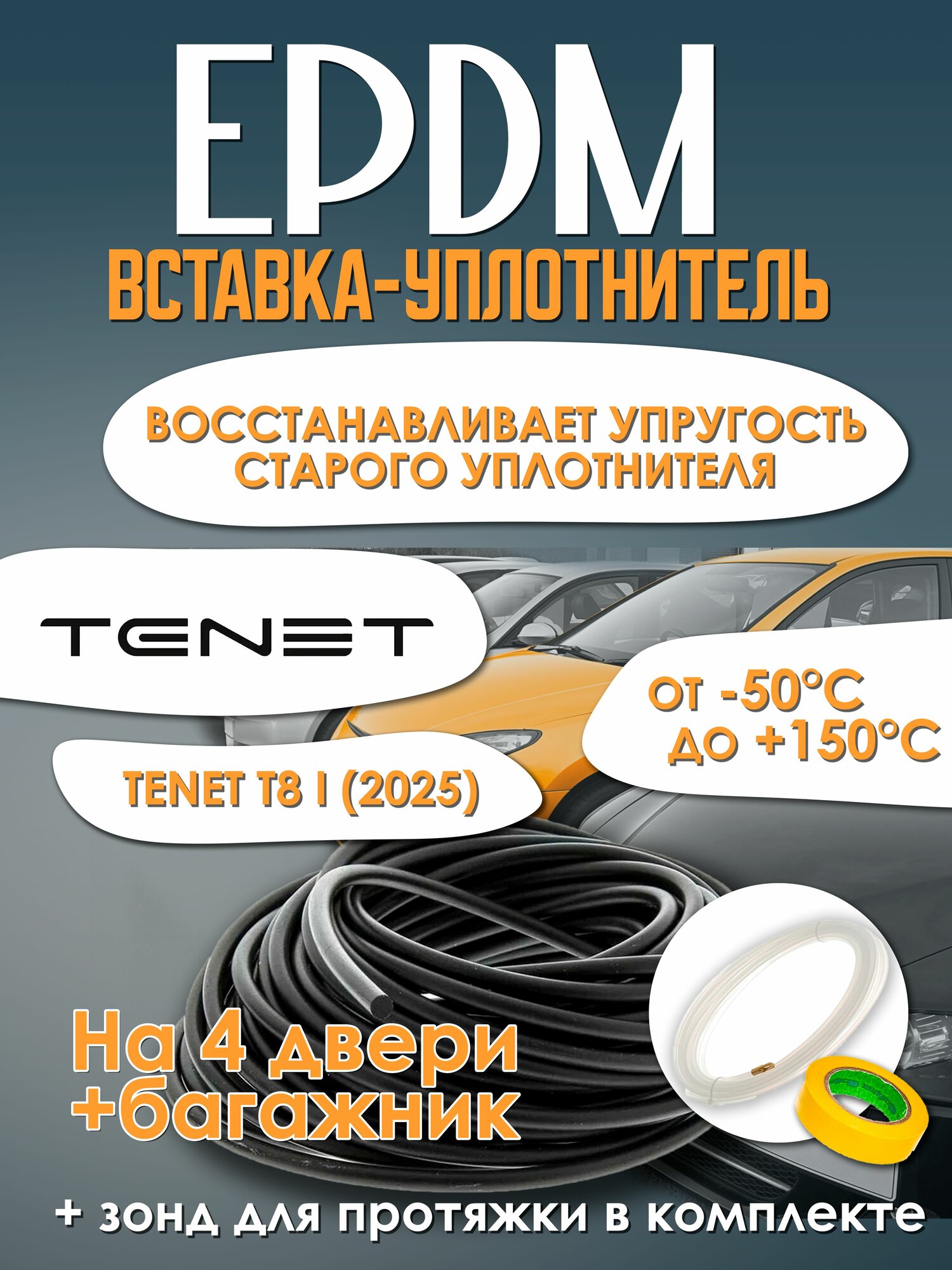 EPDM вставка-уплотнитель для дверей автомобиля TENET T8 I (2025) / Тенет Т8 1 поколение