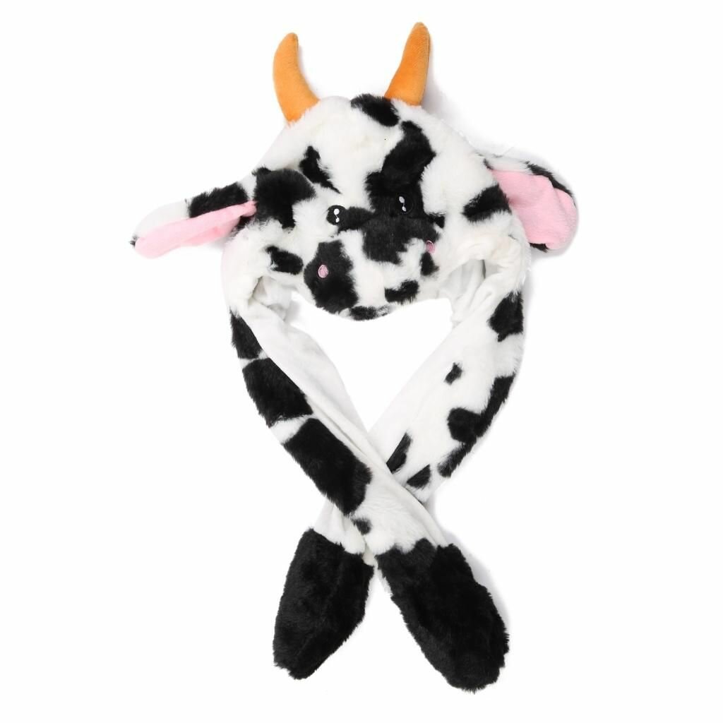 Шляпа с ушками коровы и светящимися подвижными ушами для детей, Черно-белый