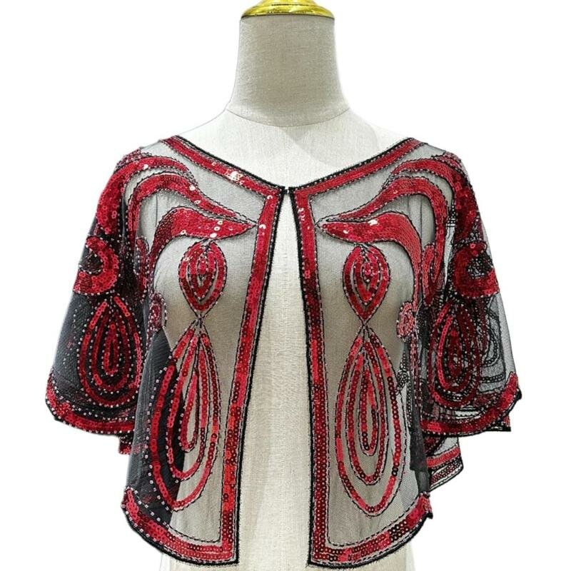 Стильный блестящий накидка, 302 черный красный