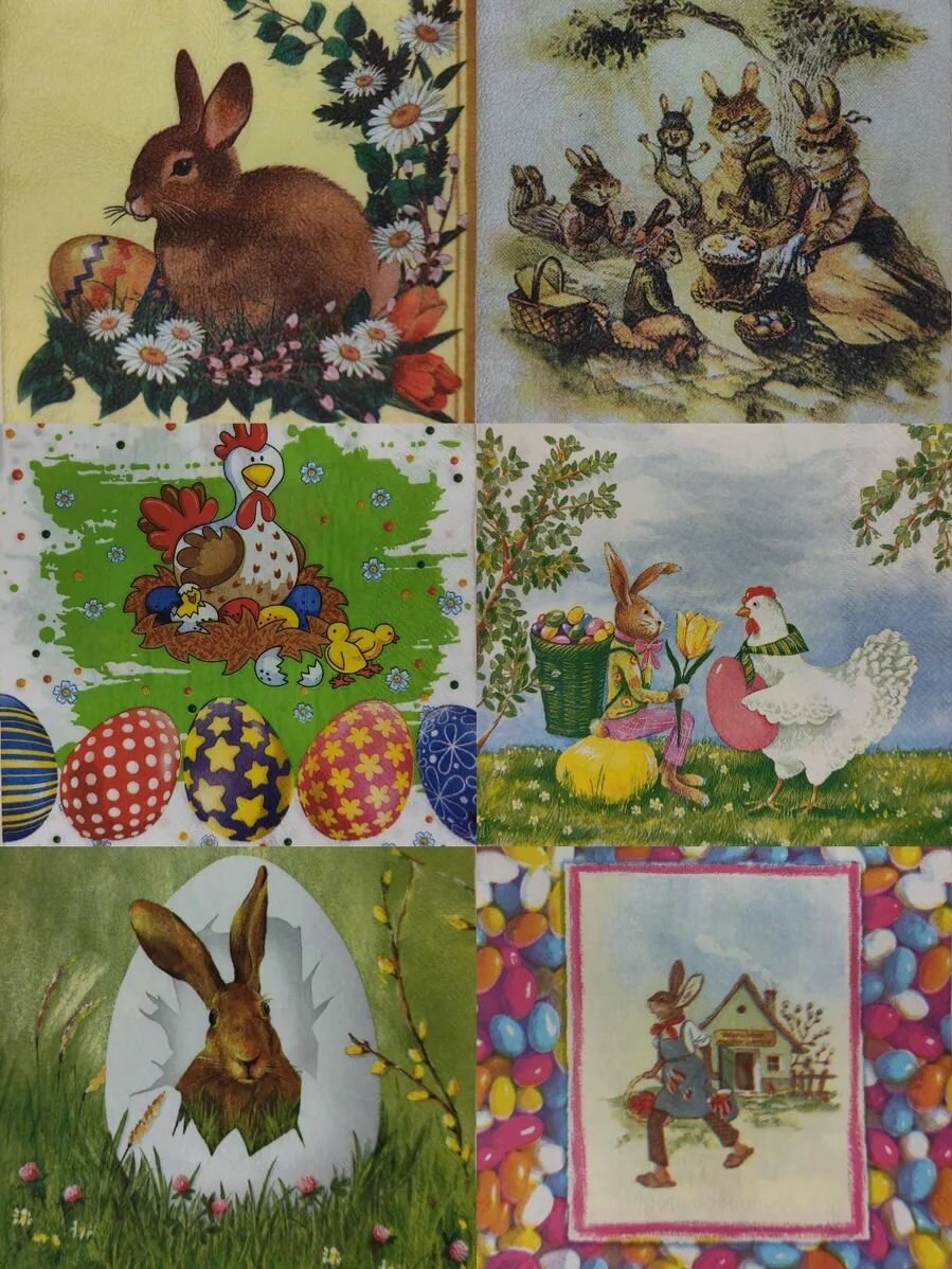 Салфетки бумажные для декупажа, набор Пасха № 1 из 6шт разного дизайна. 33*33, 3-х/2-х слойные