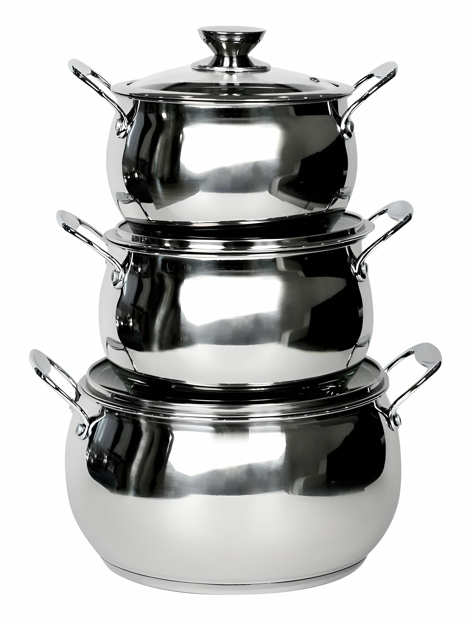 Набор Кастрюль С Крышкой И Толстым Дном Для Кухни и Готовки. Антипригарное Покрытие Маленьких, Больших Из Нержавеющей Стали Для Газовых, Электрических, Индукционных Плит. Серебристый, 3шт