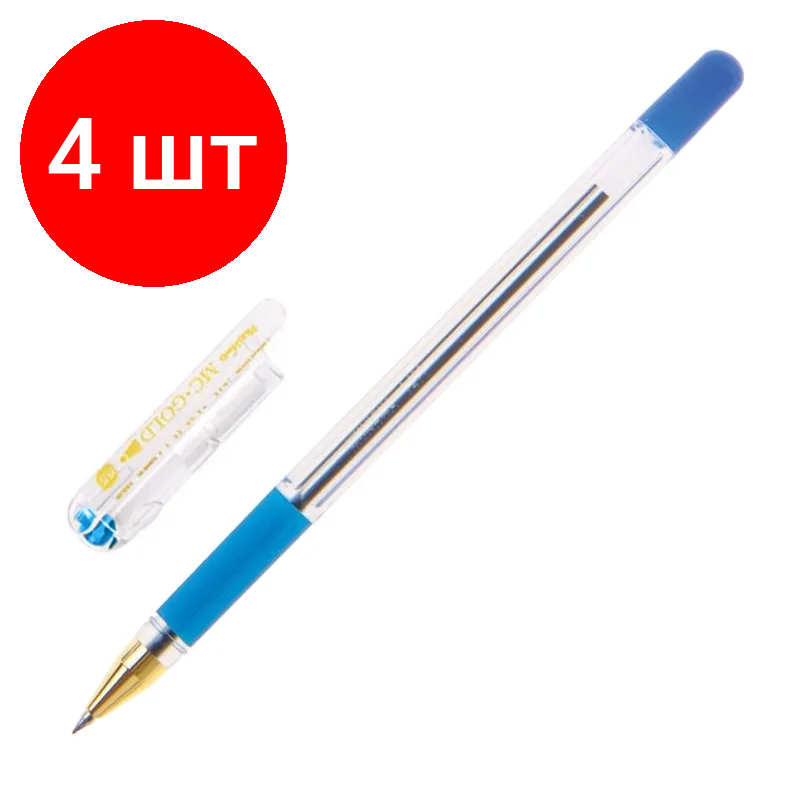 Комплект 4 штук, Ручка шариковая неавтомат. MunHwa MC Gold син,0.5мм, масл, манж 207858