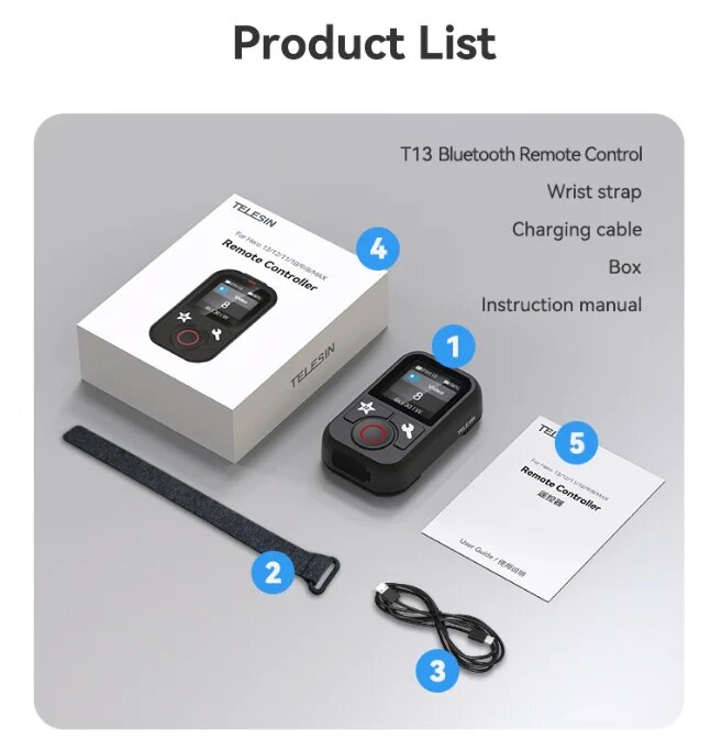 TELESIN водонепроницаемый Bluetooth-пульт дистанционного управления с ремешком на запястье для GoPro Hero 13 12 11 10 9 8 Max GoPro13, аксессуар для экшн-камеры