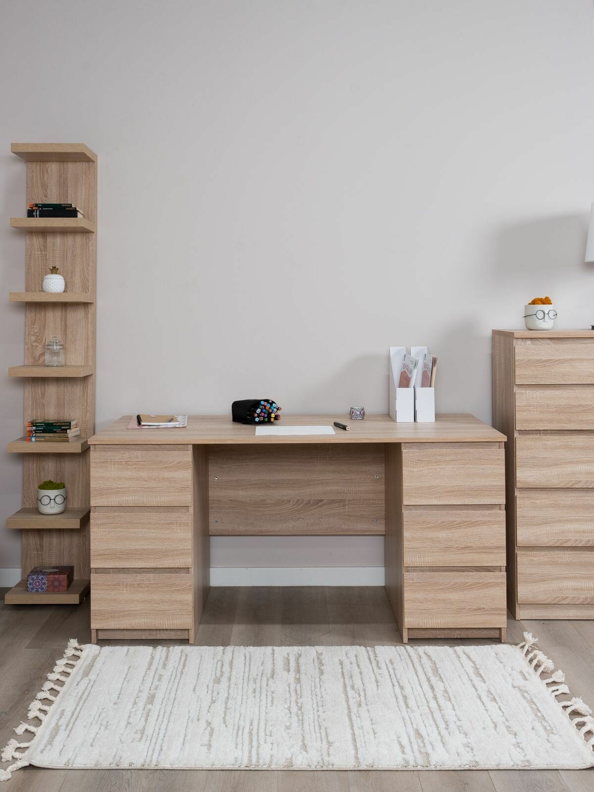 Стол письменный Кастор, 6 ящиков, 151х65х75 см, дуб сонома, ГУД лакк