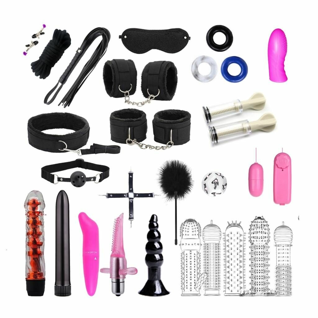 28 предметов BDSM набор для взрослых, Черный
