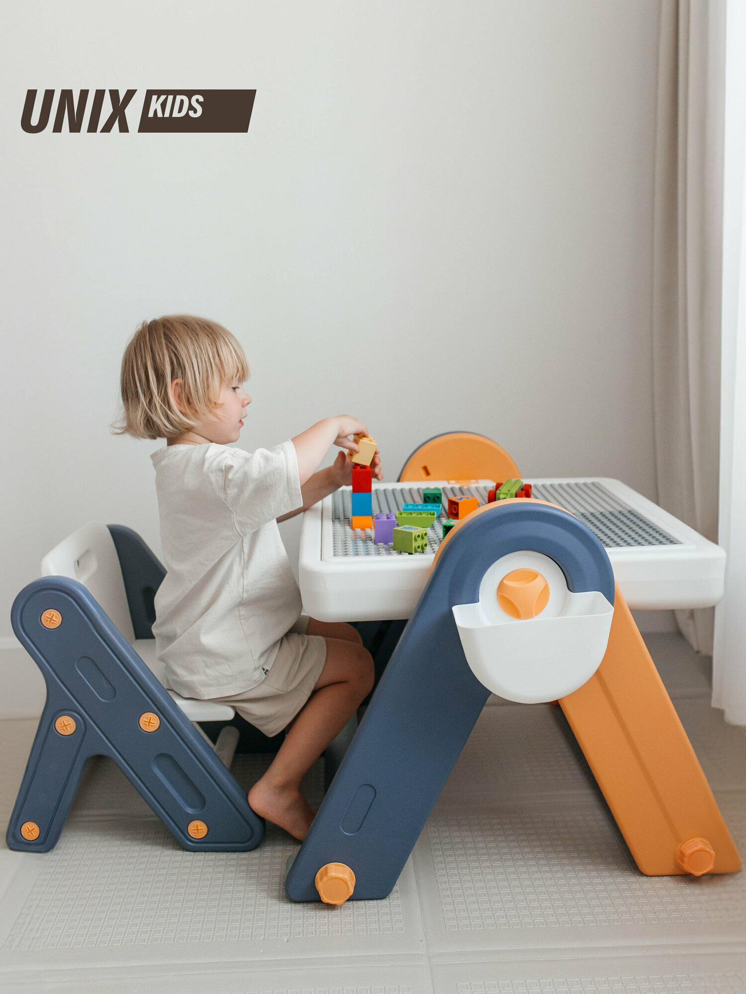 Стол-трансформер 4 в 1 UNIX Kids Yellow со стульчиком, контейнером для хранения, рисования, для игр с песком и водой