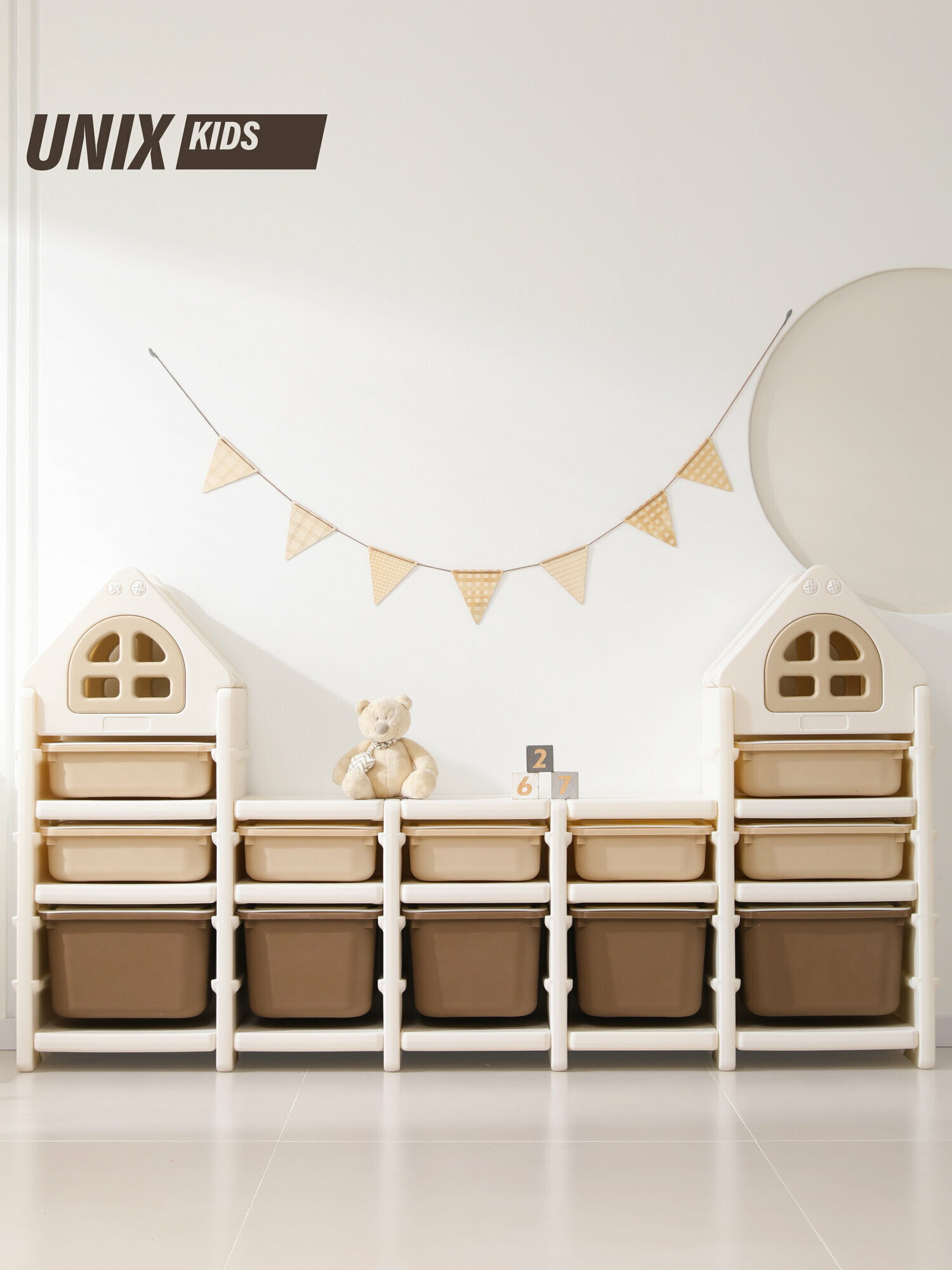 Стеллаж для игрушек UNIX Kids 12 ящиков, напольный Монтессори, с корзинами, пластиковый, в детскую комнату для хранения