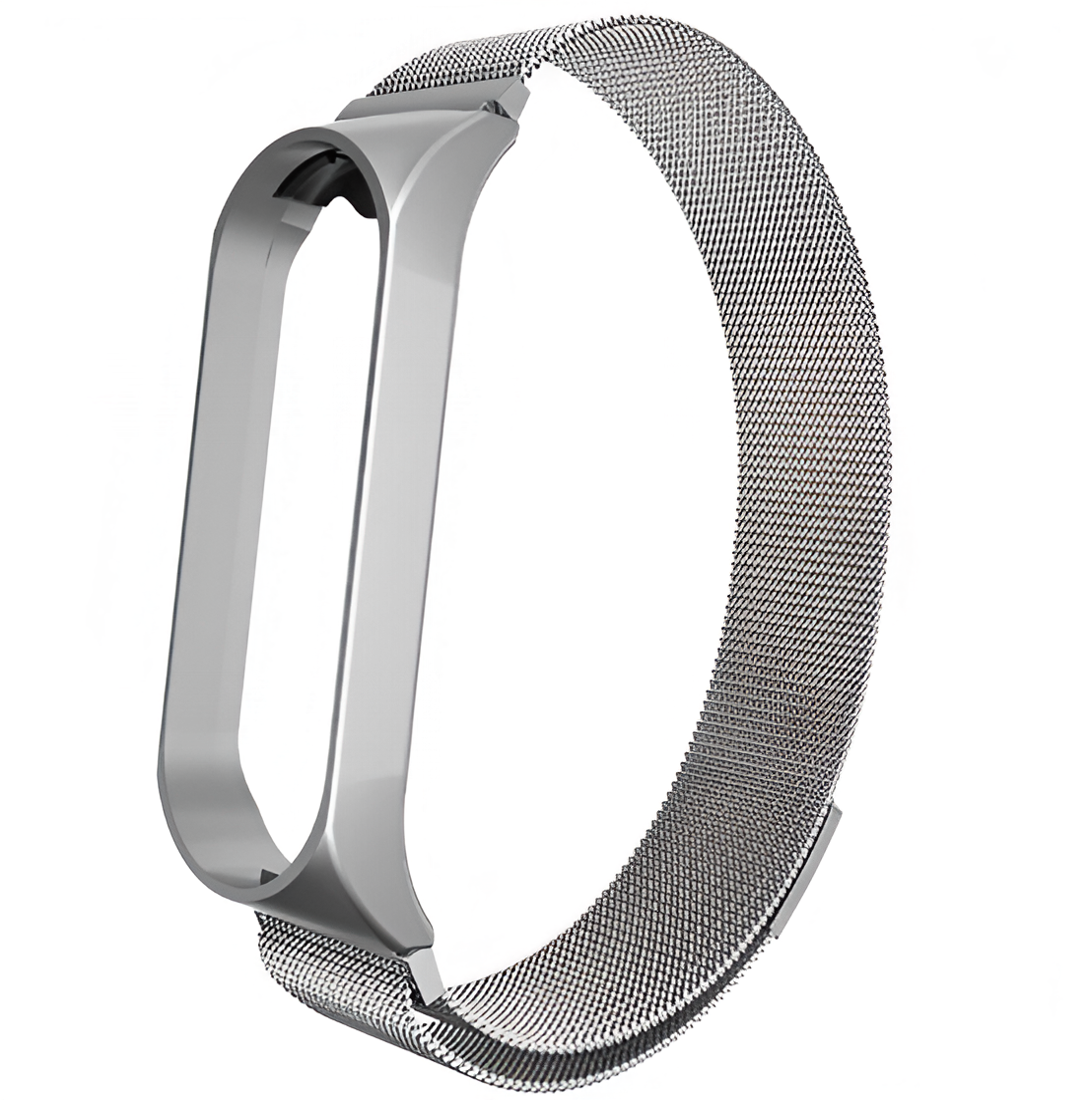 Миланский сетчатый ремешок браслет MyPads для фитнес-браслета Xiaomi Mi Band 5 из стали с магнитным замком (серебристый)