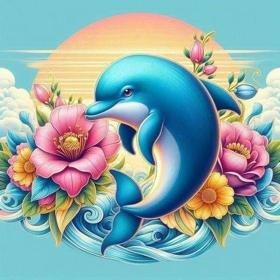 Алмазная живопись "дельфин", 5D, круглая, 40x50 см. Производитель: Brose Art.