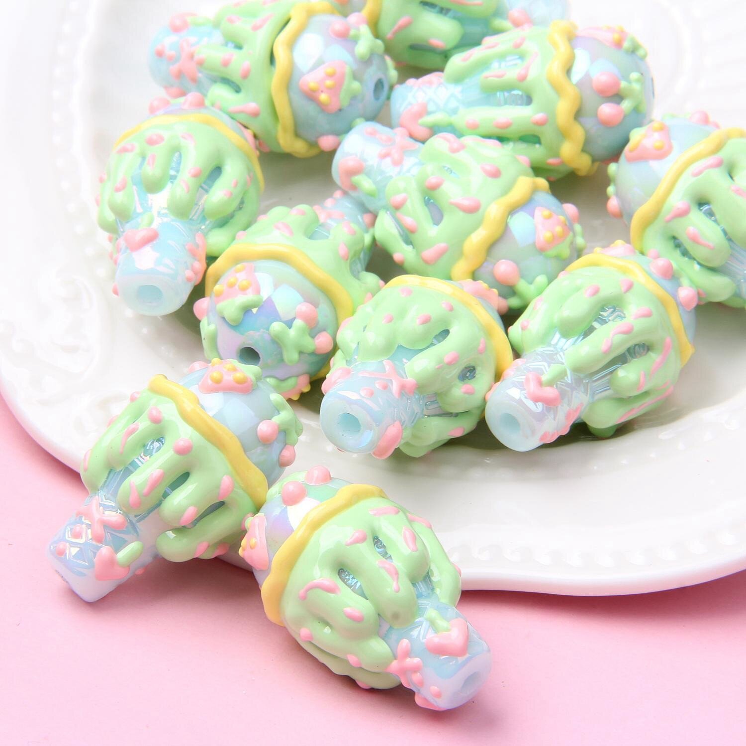 Тяжелые масляные ручной работы бусины для мороженого, акриловые ручной работы бусины, DIY свободные бусины, цепочка для телефона, подвеска для автомобиля, DIY бисерные аксессуары