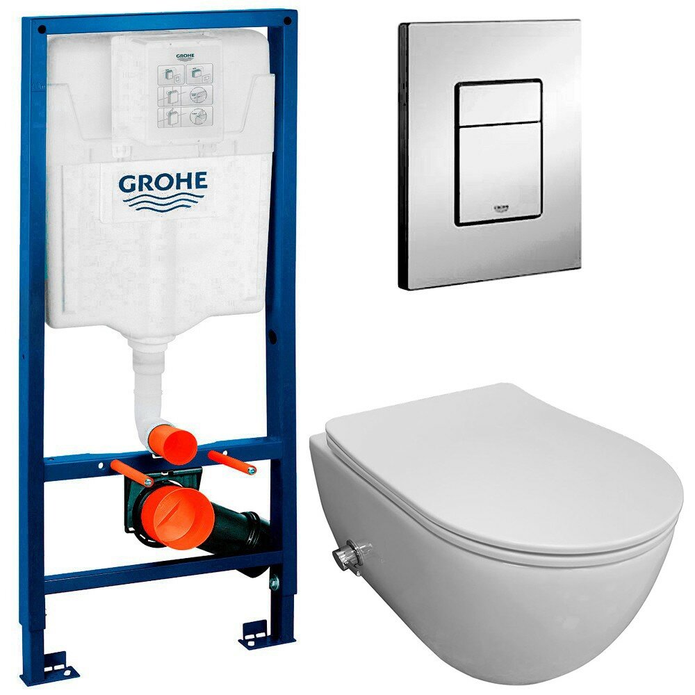 Инсталляция Grohe 38772001 + унитаз Bloomix Diva MD1211SB/UF3 безободковый с функцией биде и смесителем