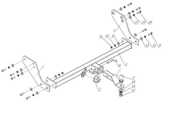 Фаркоп под квадрат для Great Wall Wingle 3,5,7, 2008 г.-, Бизон. FA 0646-E