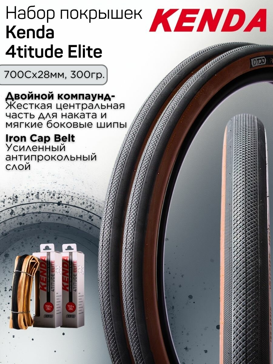 Набор покрышек Kenda 4titude Elite (K1225) 700x28C, антипрокольная, коричневая