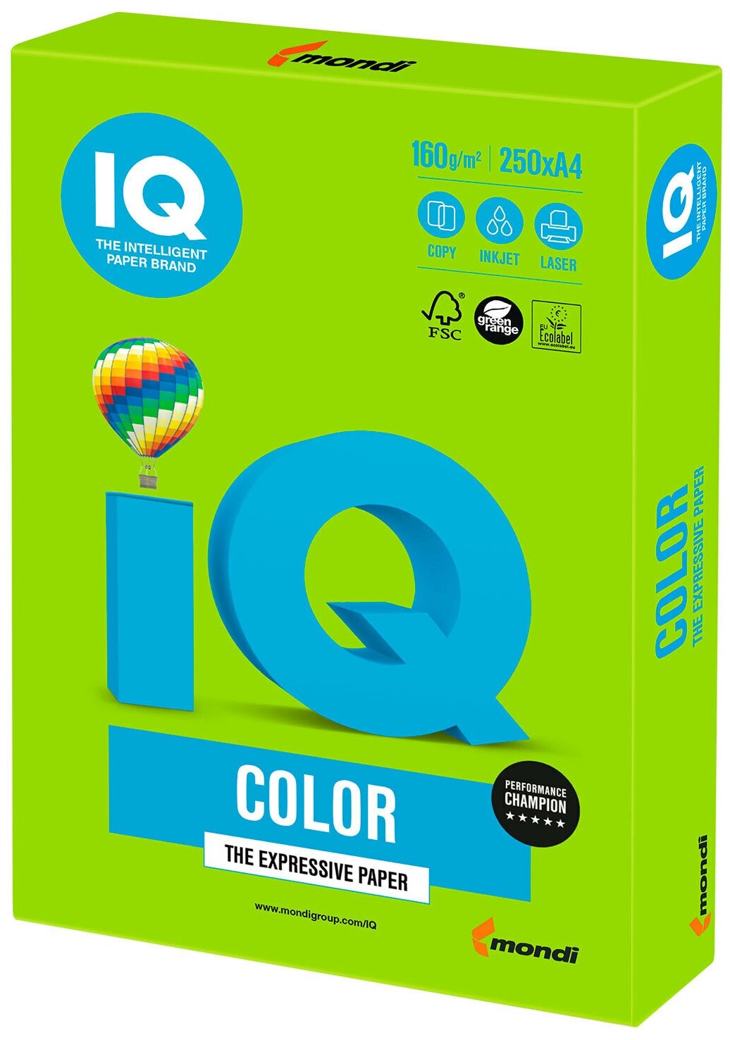 Бумага цветная IQ color, А4, 160 г/м2, 250 л, интенсив зеленая, MA42 1 шт.