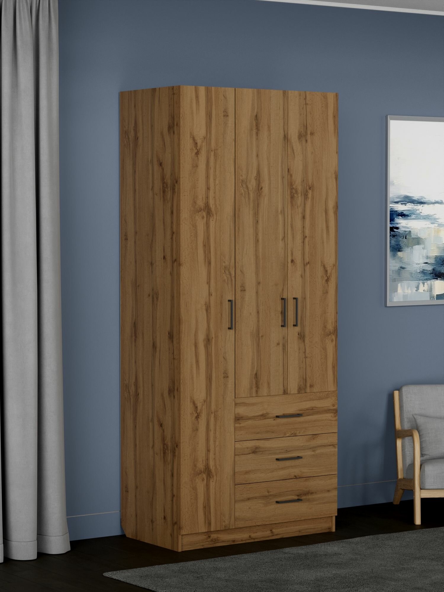 InHouse Шкаф распашной ШК-3/5 Вотан 90х52х210, фасады ЛДСП