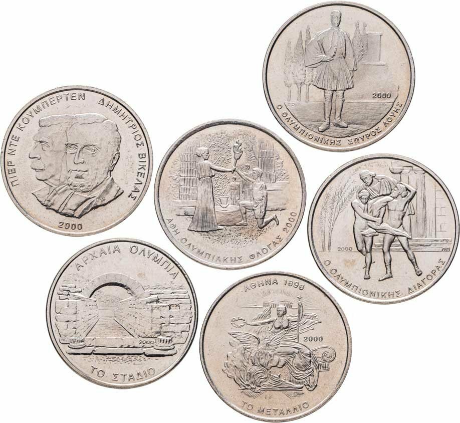 Греция набор из 6 монет 2000 "XXVIII летние Олимпийские Игры, Афины 2004", Мельхиор медь-никель, в сохранности UNC